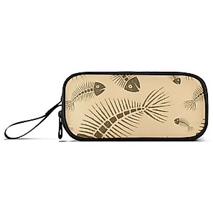 Fisyme Vintage Fish Skeleton Pencil Case Large Capacity Pen Box Makeup Pouch Holder Organizer Stationery Bag for School Office College Traval Adults
