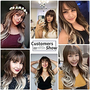 Blonde Wig Long Natural Women Wigs For Bob Wavy With Bangs Curly, Hippie Hair Ginger Replacement Clearance Cheap Cosplay Human Lace Hoods Front Real Synthetic (Brown Ash Blonde, 24inch)