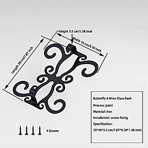 SNKINE Wine Glass Rack - Butterfly Stemware Racks Under Cabinet Wine Glasses Holder Hanging Shelf Black Iron 7.87inch Storage Hanger for Bar Kitchen (2 Packs) (SNKINE-Racks)