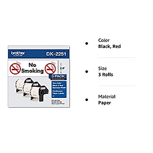 Brother Genuine DK-22513PK Continuous Length Replacement Labels, Black/Red Label on White Paper Tape, Engineered with Excellence, 2.4â€ x 50 feet, (3) Rolls per Box (DK22513PK)