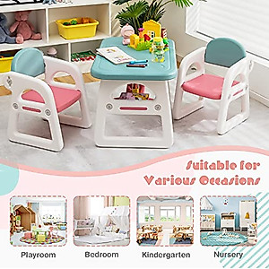 Costzon Kids Table and Chair Set, 3-Piece Plastic Activity Table with Building Blocks, Storage Shelf for Children Reading, Drawing, Writing, Arts & Crafts, Toddler Table and Chair Set (Blue)