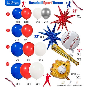 Baseball Balloon garland arch kit 150pcs Red Blue White Silver and Starburst Baseball bat glove balloons fot Sport theme Party Rookie Year 1st Birthday decorations