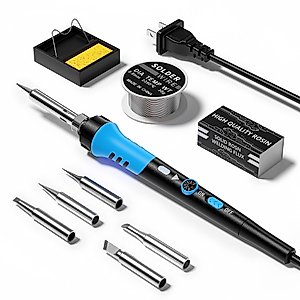 Soldering Iron Kit, 60W gun with Ceramic Heater, 9-in-1 solder kit tool, Adjustable Temperature 200 to 450℃, Iron Tips, wire, Solder Stand for Welding and Repairing