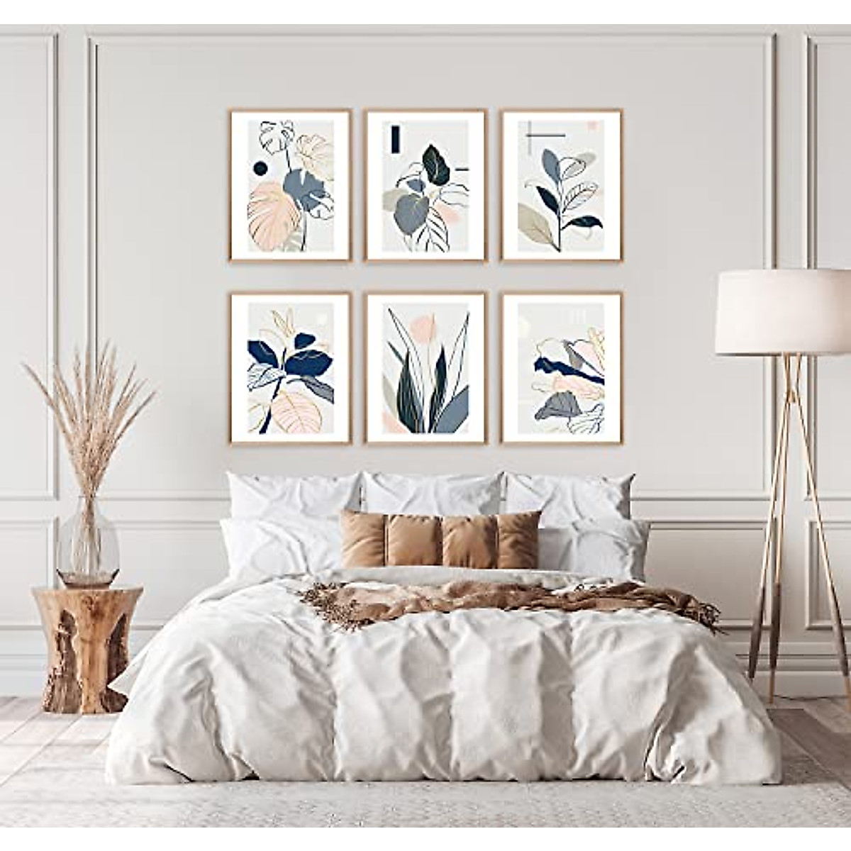 Botanical Wall Art Prints - Botanical Wall Decor Prints, Rainforest Boho Wall Art, Kitchen Plant Pictures, Bedroom Decor Modern Art Leaf Wall Art, Boho Gold Line Botanical Art Prints (8x10 in Unframed)