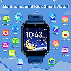 Smart Watch for Kids Boys, Kids Smart Watch Boys With 24 Games Alarm Clock Calendaring Camera Music Player Time Display Video & Audio Recording, Toys for 3-12 Years Old Boys Touchscreen Toddler Watch