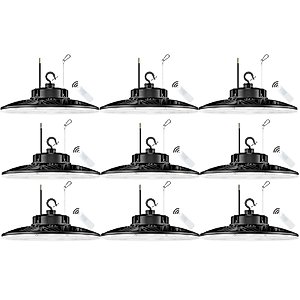 OPENLUX 9 Pack 240W UFO LED High Bay Light 36,000lm 5000K UL Listed Dimmable High Bay LED Shop Light (Dimmer/Remote Controller Included) LED Warehouse Lights 5' Cable AC 100-277V