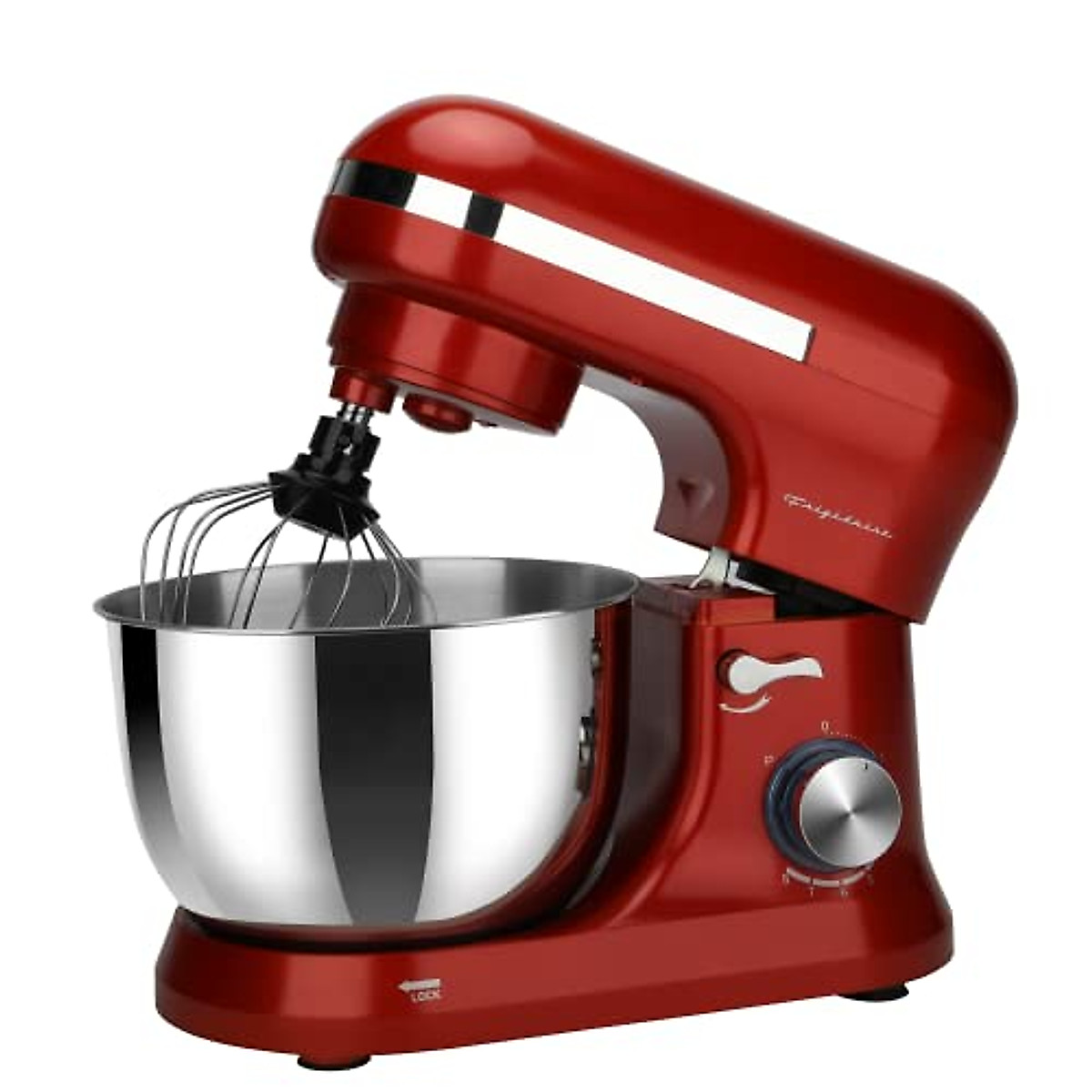 FRIGIDAIRE ESTM020-RED Retro Electric Stand Mixer, 4.75 Quart / 4.5L, 8 Speeds with Whisk, Dough Hook, Flat Beater Attachments, Splash Guard (RED)
