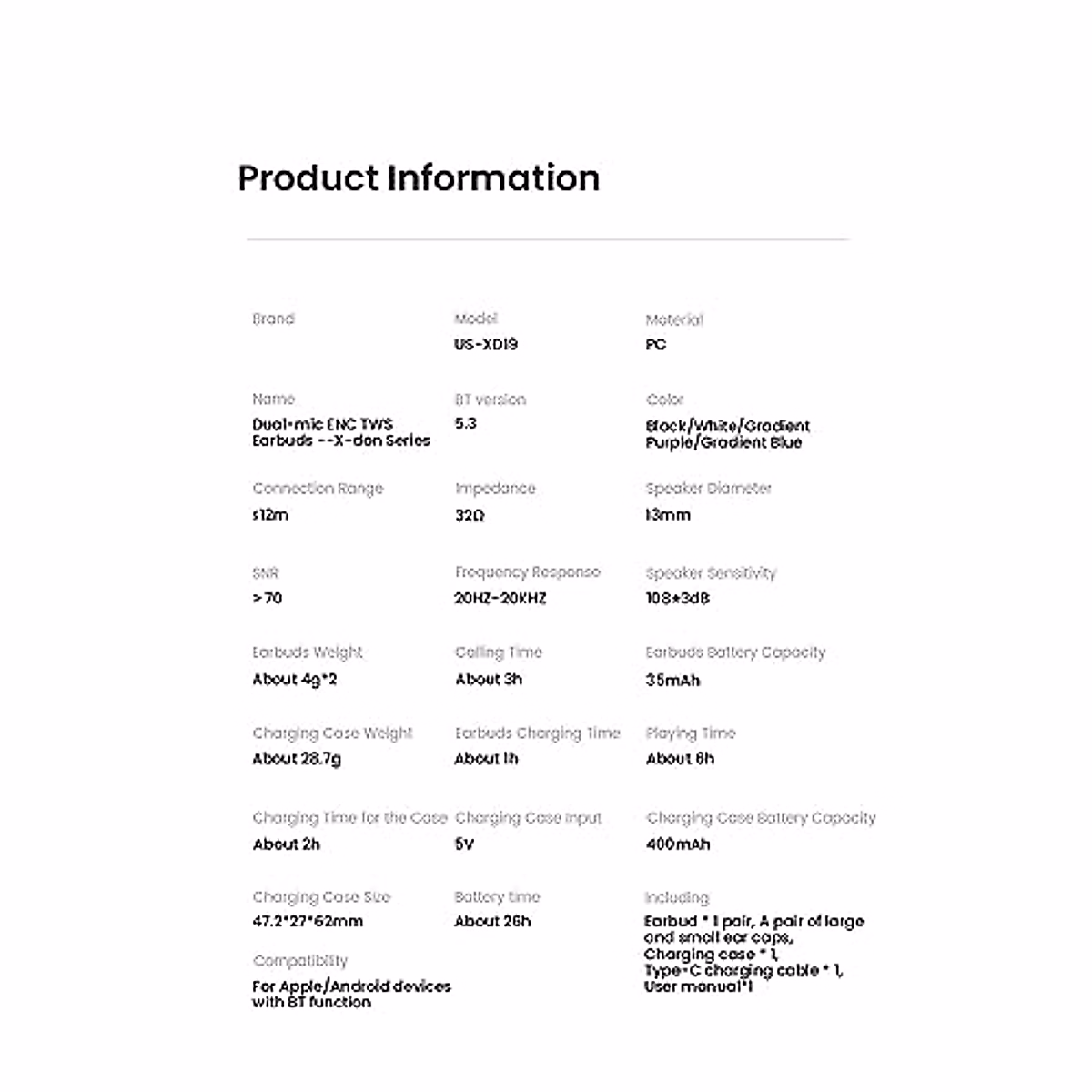 Wireless Earbuds Bluetooth 5.3 Earphones for Xiaomi Redmi Note 9 Pro Max in Ear Headphones True Stereo Sports Waterproof/Sweatproof Headsets with Microphone - Black