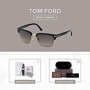 Tom Ford FT0367 River 01D 57MM Shiny Black/Gold/Grey Gradient Polarized Square Sunglasses for Men + BUNDLE with Designer iWear Eyewear Kit