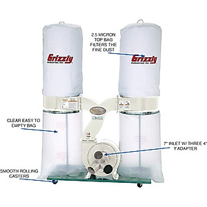 Grizzly Industrial G1030Z2P - 3 HP Dust Collector with Aluminum Impeller