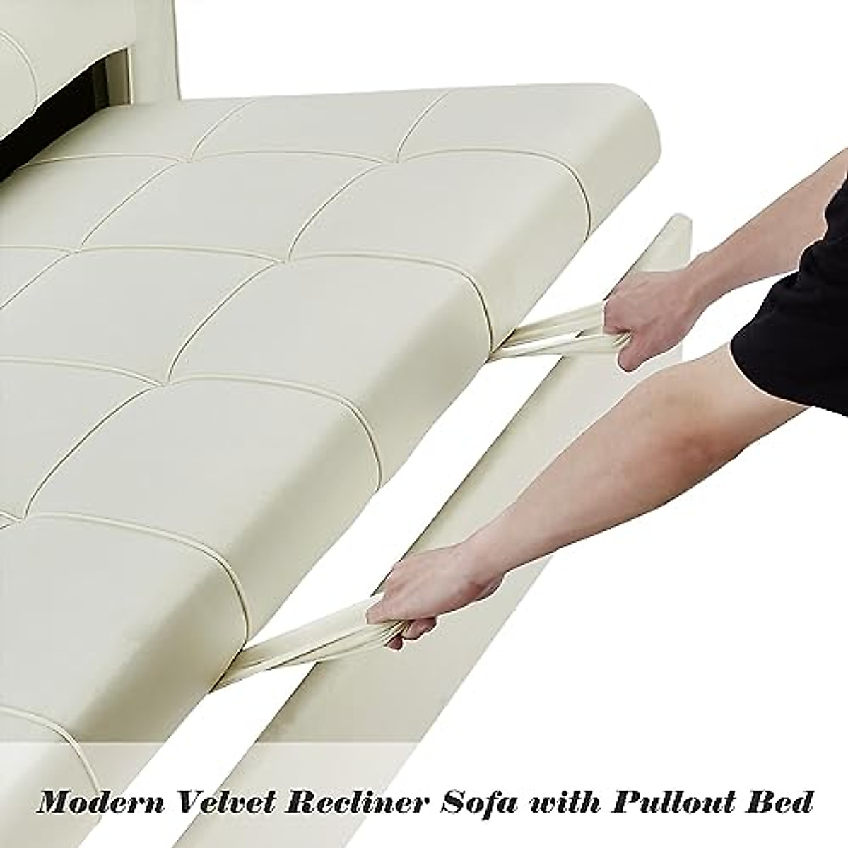 3 in 1 Convertible Sofa Bed Pull Out Couch Sleeper Modern Velvet Loveseat Couch Futon Sofá Bed w/Reclining Backrest,Side Coffee Table,2 Pillows,Lounge Sofa for Living Room Apartment Home Office,White