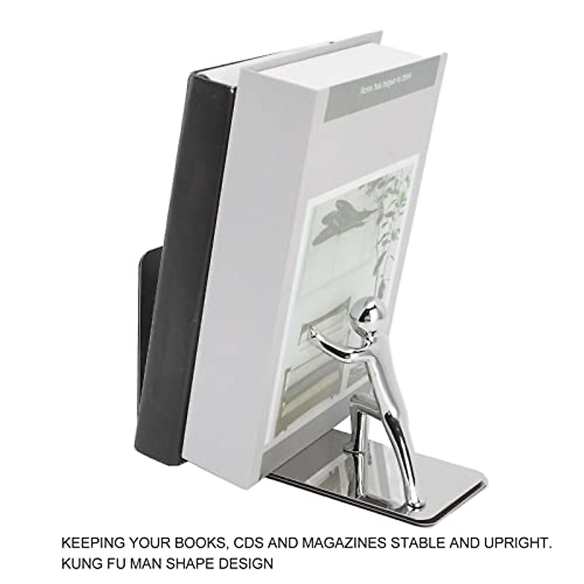 Agatige Metal Bookends, Book Stoppers Fung Fu Man Heavy Duty Stainless Steel Man Bookends Nonskid Bookends Art Bookend