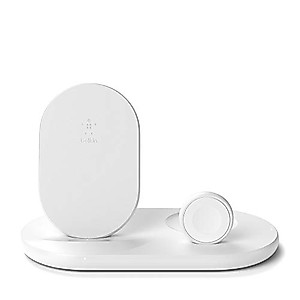 Belkin 3-in-1 Wireless Charger - Fast Wireless Charging Stand for Apple iPhone, Apple Watch & AirPods - iPhone Case Compatible Qi Charger - Wireless Charging Station For Multiple Devices - White