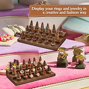 Juexica Wood Ring Display 2 Pieces Ring Holder for Jewelry Wooden Ring Stand Jewelry Counter Showcase 3 Step Ring Organizer for 18 Rings Storage Selling (Brown)