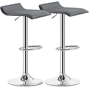 VECELO Bar Stools Set of 2, Swivel Bar Chairs, Counter Bar Stools with Height-Adjustable, Modern Armless PVC Stools for Kitchen/Island/Bar/Dining Room/Party, Dark Grey