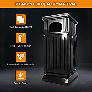 BEAMNOVA Trash Can Outdoor Top Tray Black Stainless Steel Commercial Garbage Enclosure with Locking Lid Heavy Duty Industrial Yard Garage Waste Container, 35.5 * 15.8 * 15.8 in