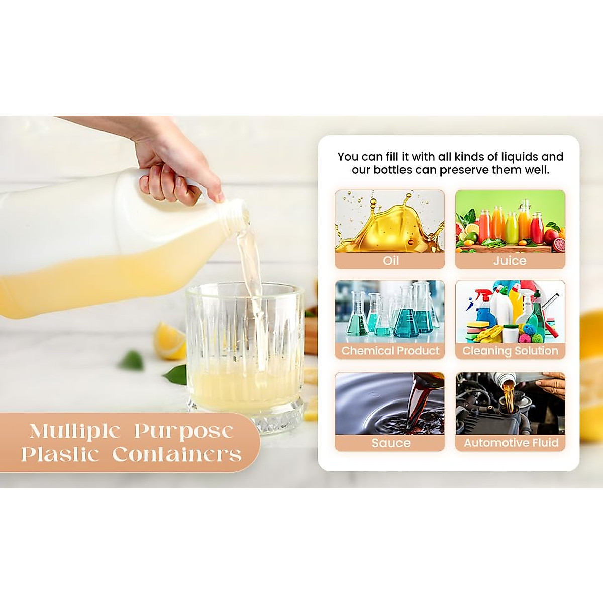 1-Gallon Empty Plastic Jugs (8 PACK) Reusable, Food-Safe, BPA Free | Heavy-Duty HDPE | With Black Tamper Evident Screw Caps