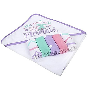 Baby Hooded Towel and Washcloth Set for Infants, Boys and Girls 6-12 Months (Mommy's Mermaid)