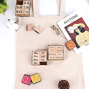 Vintage Wooden Rubber Stamps, Dedoot 52 pcs Date Stamps Vintage Wooden Month Week and Number Stamps for Card Making Painting Teaching