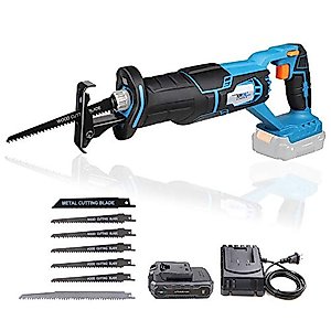 NEWONE 20V Reciprocating Saw zall saw cut-off tool with 2.5A Charger,LED working light, Tool-Free Blade Change, 7pcs Saw Blades for cutting metal wood frozen bone, 2.0AH Battery