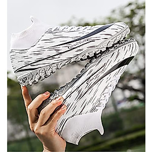 Soccer Shoes for Men High-Top Lace-Up Non-Slip Spikes Indoor Turf Futsal Football Cleats White EU 44 US 10.5