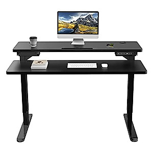 AIMEZO Dual Motor Split Top Desk Height Adjustable Standing Desk Electric Stand Up Desk with Table Top (Black Top+Black Frame)