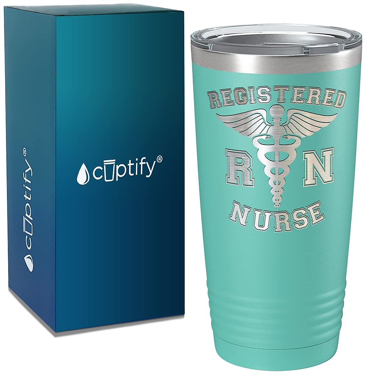 RN Registered Nurse Gift, Nursing School on Seafoam 20 oz Stainless Steel Tumbler with Lid - Insulated Cup - Travel Mug