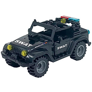 Toysvill SWAT Military Police Building Block Set for Kids | SUV + Soldiers Minifigures (24 PCS) with Weapons and Accessories Gift