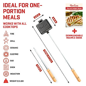 Uno Casa Pie Iron Sandwich Maker - Japanese Sandwich Maker, Cast Iron Pie Maker with Recipe Book, Campfire Cooking Equipment - Pie Irons for Camping Cast Iron Mountain Pie Maker