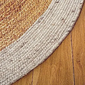 THE PIKKU INTERNATIONAL - Handmade Jute Rug Beige with White Cord Border Farmhouse Jute Area Rug (7 x 11 Feet Oval)