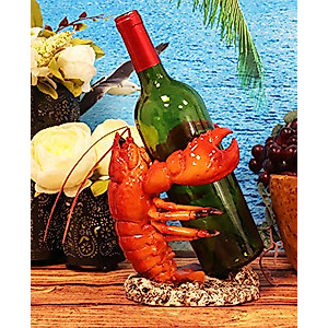 Ebros Nautical Coastal Dancing Red Lobster Drunken Cajun Creole Delight Wine Bottle Holder Caddy Figurine Home Kitchen Dining Party Hosting Decor Sea Life Marine Shell Seafood Shrimping Fishing Statue