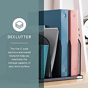 Safco Products Onyx Mesh 5 Sort Vertical Desktop Organizer 3256BL, Black Powder Coat Finish, Durable Steel Mesh Construction