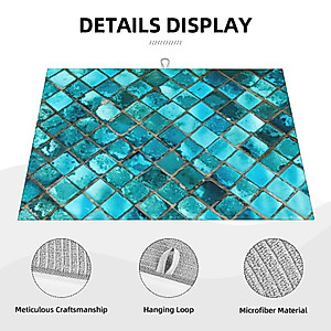 Teery-YY Dish Drying Mat Turquoise Blue Pattern Microfiber Absorbent Reversible Kitchenware Mat for Kitchen Counter Decor - Large 18 x 24 Inch