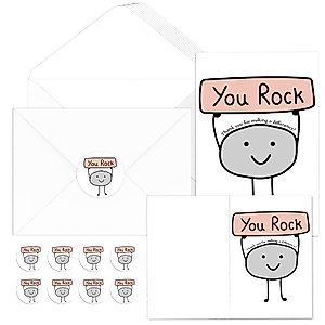 50 Sets You Rock Thank You Cards with Envelopes Teacher Appreciation Cards with Stickers for Team Employee Coworker Staff Graduation