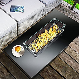 CUREALLSO Propane Fire Pit, 43 Inch 50,000BTU Auto-Ignition Gas Fire Pit Table with Lava Stone, Glass Wind Guard, CSA Approved for Outdoor Garden Patio Backyard