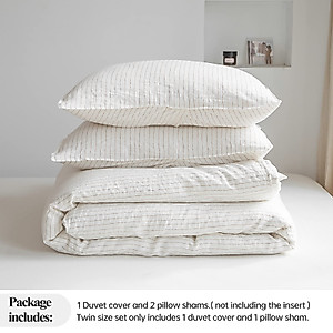 Simple&Opulence 100% Pure Linen Duvet Cover Set, 3Pcs Striped Washed Natural Flax Bedding Set with Button Closure, Soft Breathable Durable Farmhouse,1Duvet Cover and 2Pillowshams (Queen, Brown Stripe)