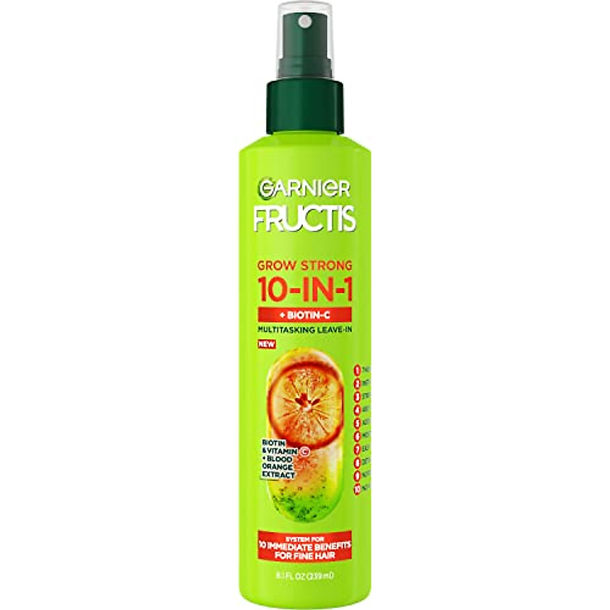Garnier Fructis Grow Strong Thickening 10-in-1 Spray to Help Thicken, Protect and Strengthen Fine and Thin Hair, Vegan Hair Care 8.1 Fl Oz