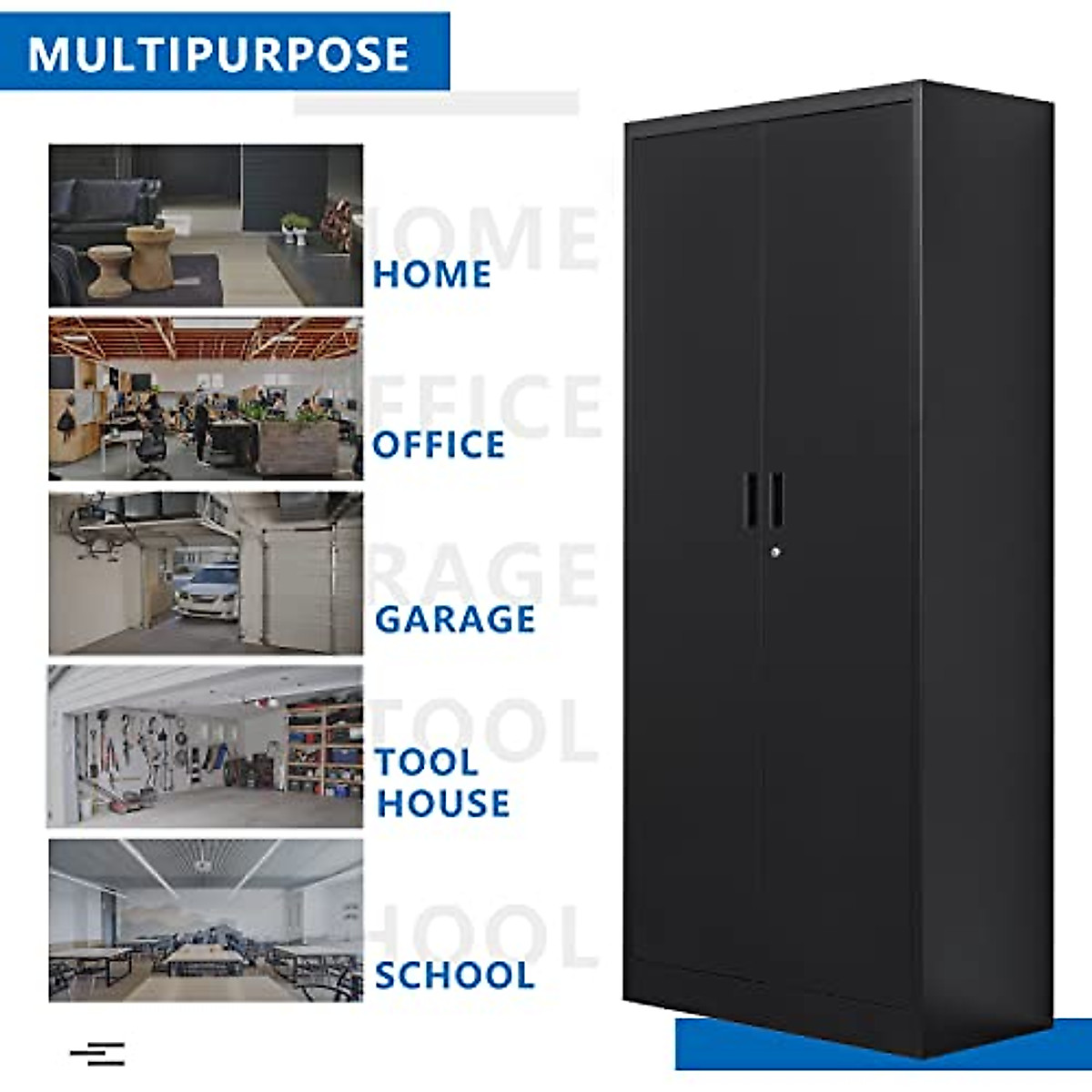 Metal Storage Cabinets with Locking Doors and Adjustable Shelves, Steel Storage Cabinet for Garage, Office, Classroom - Black