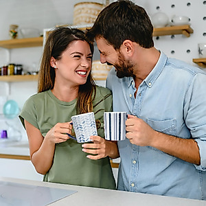 Hoikwo 4 Pack 15oz Ceramic Coffee Mugs, Blue Coffee Cups Sets for Coffee, Beverages, Tea, Microwave-safe and Dishwasher-safe