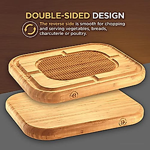 Meat Cutting Board with Juice Groove - Heavy Duty Bamboo Butcher Block Cutting Board - Large Wooden Kitchen Carving Board with Pyramid Design to Stabilize Meat - Reversible Design for Slicing Chopping