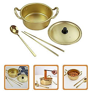Healeved Ramen Cooker Pasta Pot Korean Ramen Bowl Ramen Cooking Pot Instant Noodles Pot with Chopsticks Spoon Fork Korean Ramen Noodle Cooking Pot Japanese Noodle Bowl Soup Pot Pasta Pot