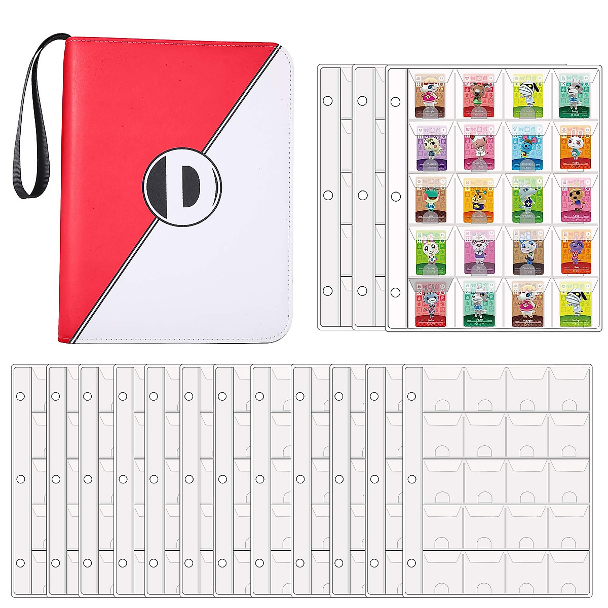 D DACCKIT Game Cartridge Holder Case Compatible with Nintendo Switch, PS Vita Games and SD Memory Cards - Holds Up to 300 Games, Game Collectors Album with 15 Premium Pages - Red White