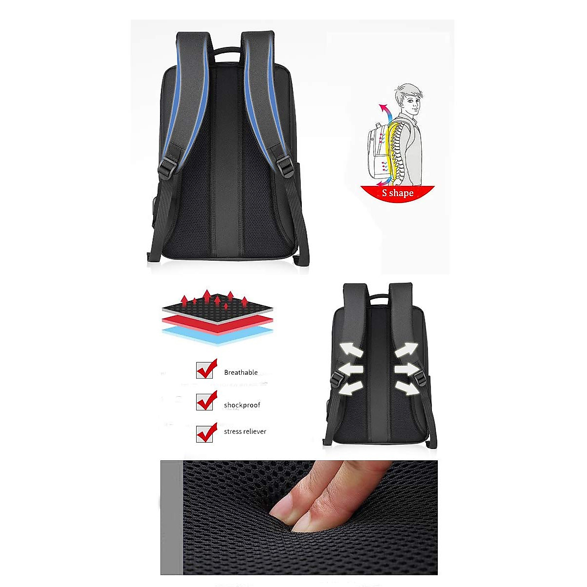 Slim Laptop Backpack Business Travel Durable Laptops Backpack with USB Charging Port College School Computer Bag for Women & Men Fits 15.6 Inch Laptop and Notebook Black