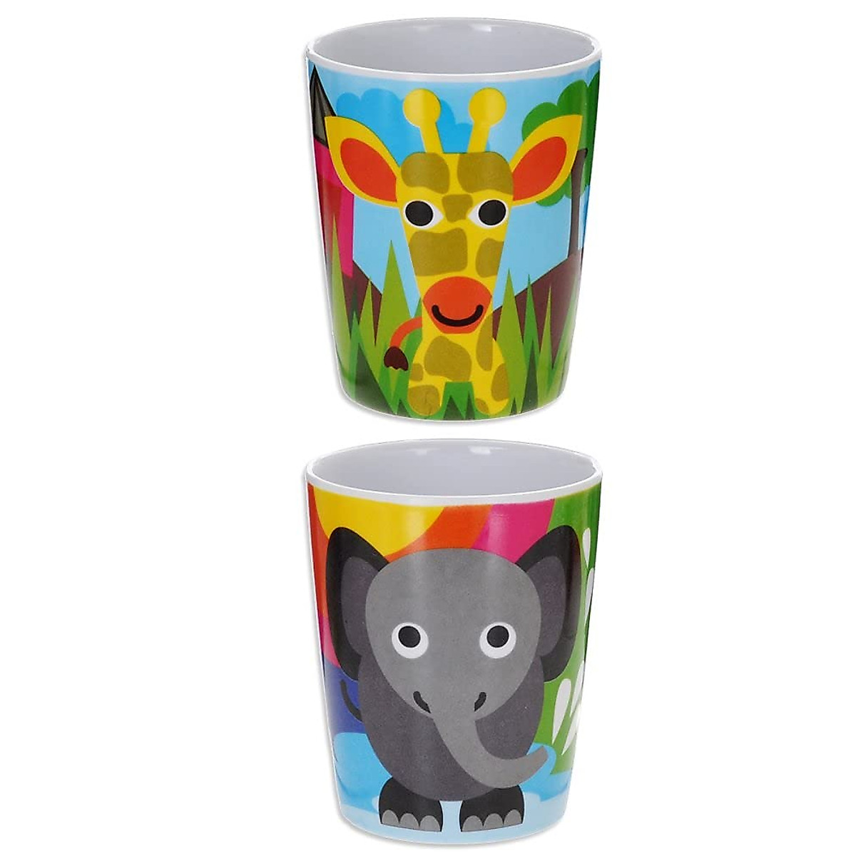 French Bull 4pc Toddler Kids Feeding Melamine Tableware Flatware BPA Free Dishwasher Safe, Durable Plate, Cup, Bowl, Divided Tray Dinnerware Set, 4 Count (Pack of 1), Jungle