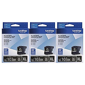 Brother Printer LC103BK High Yield Ink Cartridge, Black (3, Black)