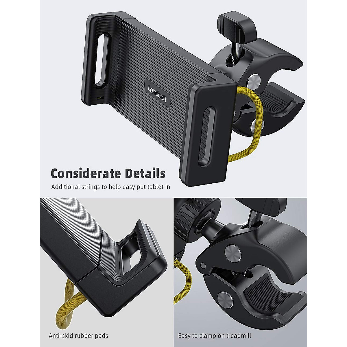 Lamicall Tablet Holder for Spin Bike - Tablet Mount Clamp for Indoor Bike Peloton, Treadmill, Exercise Bicycle Clamp for iPad Pro/Air/Mini and 4.7-12.9" Tablet