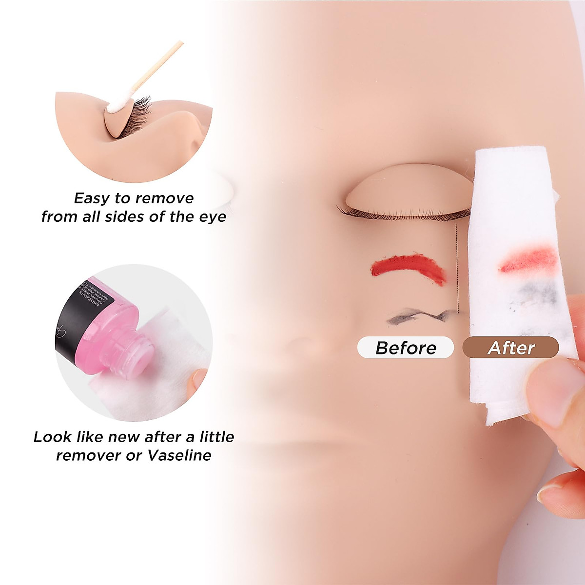 BEYELIAN Lash Mannequin Head, Eyelash Mannequin Head with Eyelids, Lash Extension Training Practice Head, 4 Pairs Removable Eyelids, Soft-Touch, Natural Color Realistic