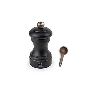 Peugeot Bistro 4 Inch Pepper Mill Gift Set, Black Matte - With Wooden Spice Scoop