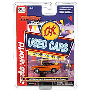 Auto World Thunderjet OK Used Cars 1970 Plymouth Barracuda Gran Coupe (Orange) HO Scale Slot Car