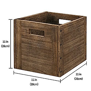 Y&ME YM Wood Storage Bins, Rustic Brown Decorative Wood Storage Box Wood Crates Container Cube Basket Bins Organizer for Home,Office,Closet,Shelf, 11” x 11” x 11”